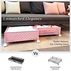 Under Bed Storage with Wheels - 2 pack - Collapsible Underbed Containers Dorm Organizer Bins for Shoe Shoes Clothes Toys - Pink