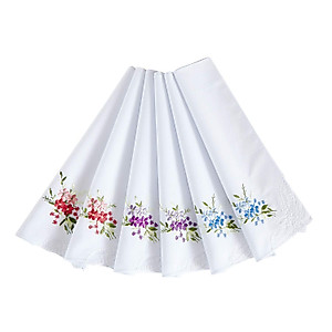 Women's 100% Cotton Handkerchief,Embroidery Hankies Pack of 6, White, One Size