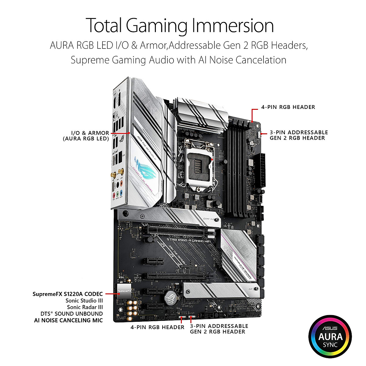 ASUS ROG STRIX B560-A GAMING WIFI LGA 1200 (Intel 11th/10th Gen) ATX motherboard (PCIe 4.0, 8+2 power stages, Two-Way Noise Cancelation, WiFi 6, 2.5 Gb LAN, 2xM.2 slots, USB 3.2 Gen 2x2 USB Type-C)