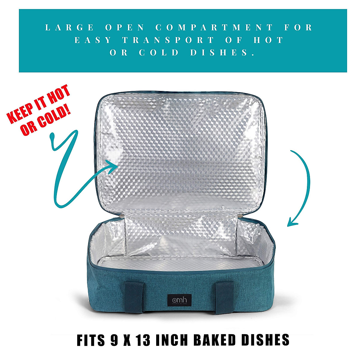 Insulated Casserole Carrying Case for Hot or Cold Food Storage, Perfect for Potlucks, Parties, Picnics, and Cookouts; Fits 9” x 13” Baking Dishes; Lasagna Casserole Carrying Case (Teal)