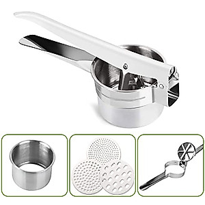 Potato Ricer Stainless Steel Potato Masher, Food Ricer, Fruit and Vegetables Press with 3 Removable and Interchangeable Discs, Manual Masher Ricer Kitchen Tool