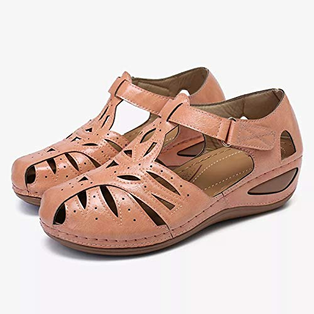 justHIGH Women's Casual Peep Toe Hollow Out Slingback Platform Wedge Sandals Breathable Non Slip Sole
