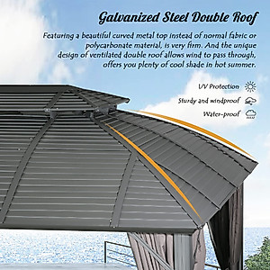 Patio Tree 10' x 12' Aluminum Outdoor Gazebo, Patio Permanent Hardtop Gazebo with Netting and Privacy Curtains