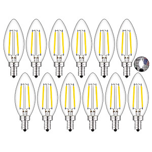 CRLight LED Candelabra Bulb 5000K Daylight White, 25W Equivalent 250 LM, 2W LED Chandelier Light Bulbs, E12 Vintage Edison B11 Clear Glass Candle Bulbs, Non-dimmable Version, 12 Pack