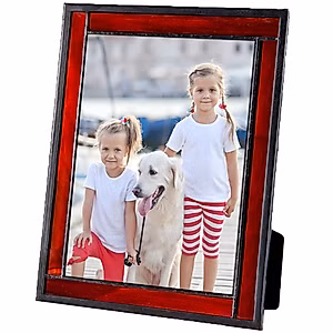 Red Stained Glass Picture Frame for Home Décor, Office, Desk, Table Top 4x6 Photo Horizontal Vertical Easel Back Series J Devlin