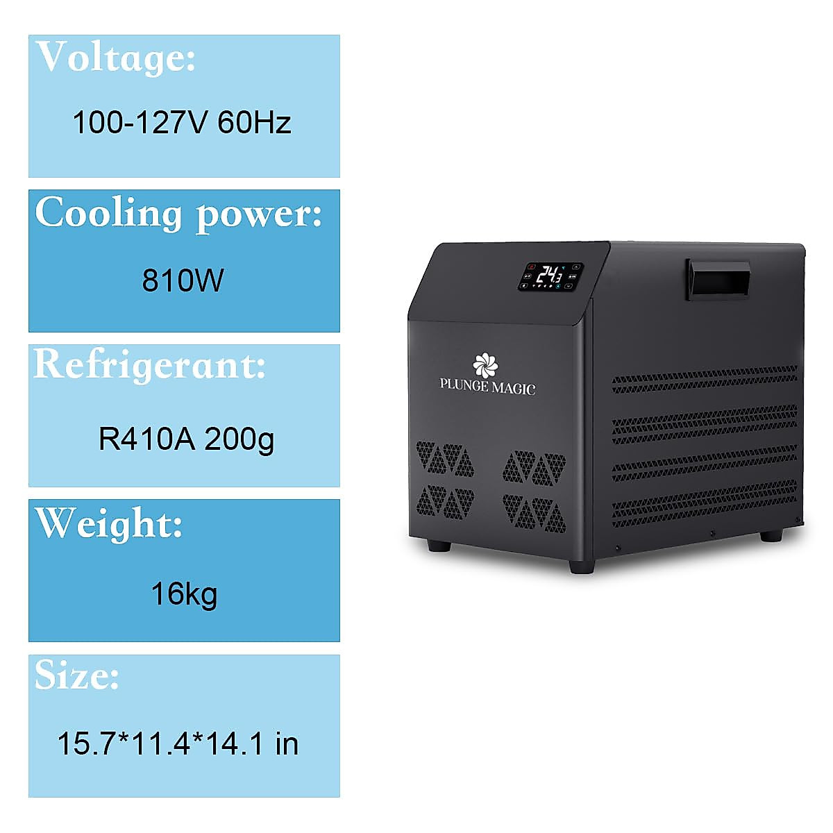 PLUNGE MAGIC Ultimate Cold Plunge Tub XL129 Gal Large Oval Ice Bath Tub With Cover for Athletes Portable, Equipped with 1/3 HP Smart-Chiller(cooling only) | 47" L x 25" W x 24" H (touchscreen)