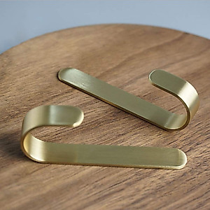 kaileyouxiangongsi Brass Bath Towel Hook, Brushed Gold Coat Robe Clothes Hook for Bathroom Kitchen Garage Wall Mounted (Pack of 2), No Screw Need