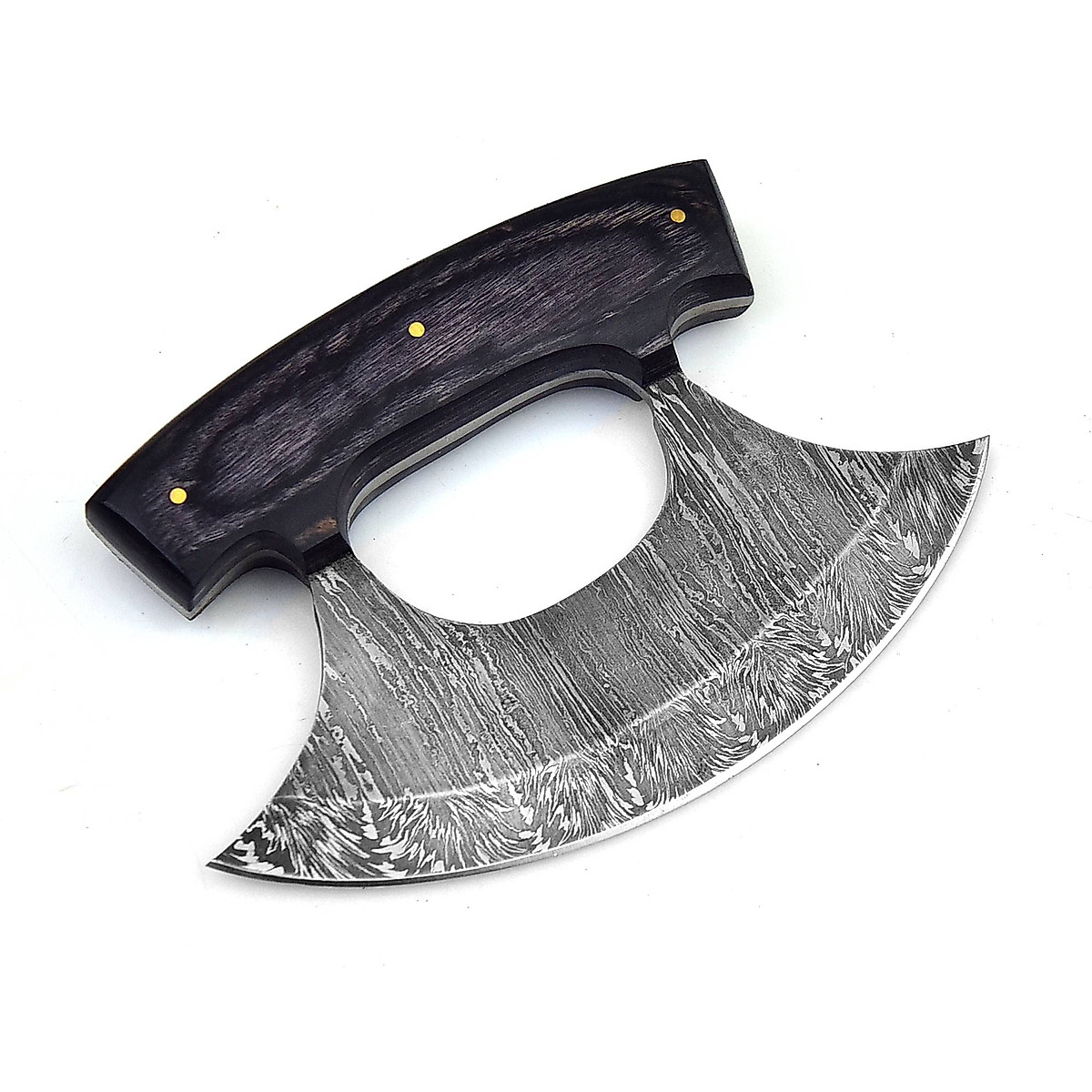 Traditional Handmade Ulu Knife of Damascus Steel - Best Alaskan Ulu Knife With leather Sheath - Multi-Purpose Mezzaluna Ulu Knife, Pizza Cutter Rocker Knife, Skinning knife, Chopping knife or Hunting knife, EC-5501