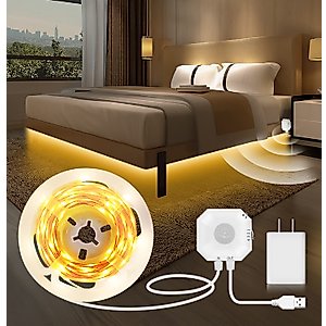 MATICOD Motion Sensor Light Indoor Under Bed Lights Under Cabinet Lights, Motion Activated Led Light Strip for Bedroom,Warm White LED Closet Lights Motion Sensored Under Cabinet Lighting NO APP