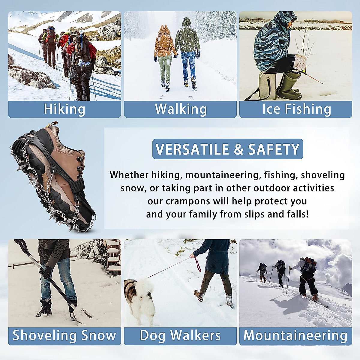 Ice Cleats Walk Traction Cleats Crampons for Hiking Boots Snow Shoes, Non Slip Ice Cleats for Shoes and Boots Men Women