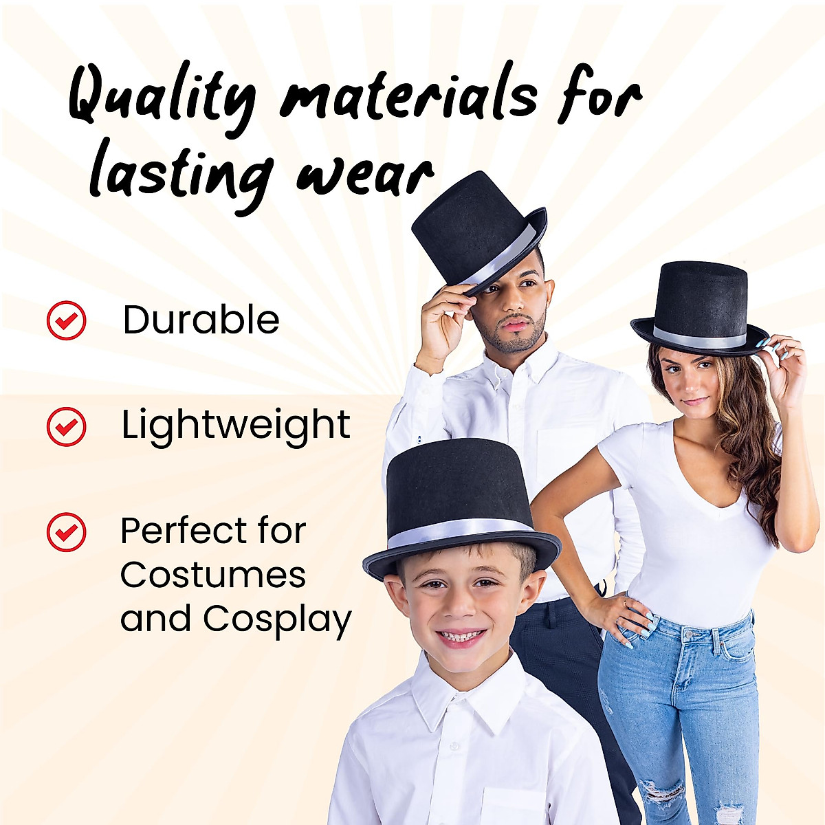 Dress Up America Top Hats for Kids and Adults - Black Magician Party Hat - Formal Tuxedo Hat - Unisex