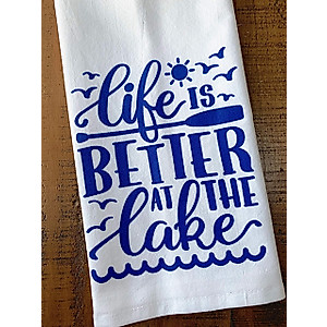 Handmade Camping Lake Life Kitchen Towel - 100% Cotton Dish Towel Life is Better at the Lake - 28x28 Inch Perfect for Housewarming Christmas Camping Gifts (Life is Better at the Lake)