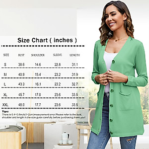 Women's Open Front V-Neck Soft Knit Cardigan Button Down Long Sleeve Sweater with Pockets Mustard Green