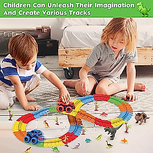Race Track Cars for Boys Girls Kids Race Car Track with Dinosaur Toys Up Race Car Toy Cars Set Birthday Gifts for 3 4 5 6 Year Old Boys Girls 105PCS