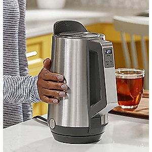GE Electric Kettle | 6 Cup Capacity | Digital Temperature Control | Boils Water for Tea, Coffee in Minutes | Countertop Kitchen Essentials | 1500 Watts | Stainless Steel