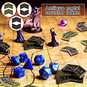 60 Pieces Magic Gathering Counters Tokens Antique Gold Metal Tokens Counters Double Sided Compatible with CCG and MTG with Velvet Drawstring Pouch