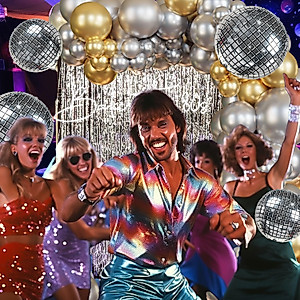 124Pcs Silver and Gold Garland Balloons Metallic Balloon Arch Kit Chrome Silver balloon Disco Ball decorations for Disco Party 60th Birthday Graduation Galaxy Alien Party