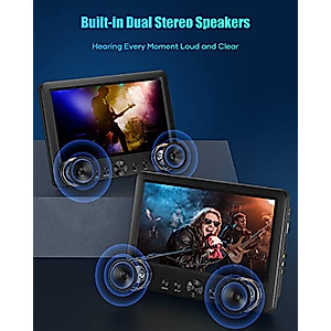 WONNIE 10.5" Two DVD Players Dual Screen Portable Twins CD Player for Car Play a Same or Two Different Movies with 5-Hour Rechargeable Battery, 2 Mounting Brackets, Support USB/SD Card Reader