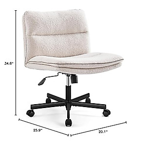 EMIAH Armless Office Desk Chair with Wheels Faux Fur Vanity Mid-Back Ergonomic Home Computer Comfortable Adjustable Swivel Furry Task Chair with Thickened Cushion