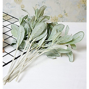 Skyseen 5Pcs Artificial Lambs Ear Greenery Leaves for Wedding Bridal Bouquet Party Home Garden Decor
