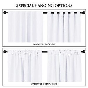PONY DANCE Short Window Curtains 36 - Kitchen Tiers Valances Light Filter Rod Pocket Back Tab Drapes Blinds Match with Panels, 42 W x 36 in L, Pure White, 2 Pieces