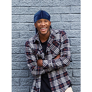 Tatuo 6 Pcs Velvet Durags for Men with Long Tail Stretchable Luxury Suede Durags(Grey, Dark Blue, Black, Gold, Beige, Light Pink)