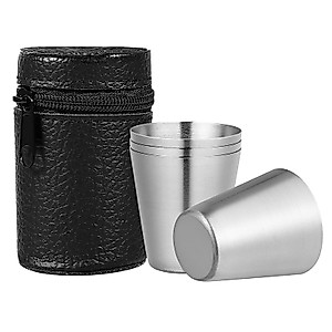Yardwe 1 Set Stainless Steel Cups Metal Drinking Glasses Stainless Steel Shot Cups Stackable Pint Cup for Home Camping ( 4 Small Shot Glasses Cup Holder )
