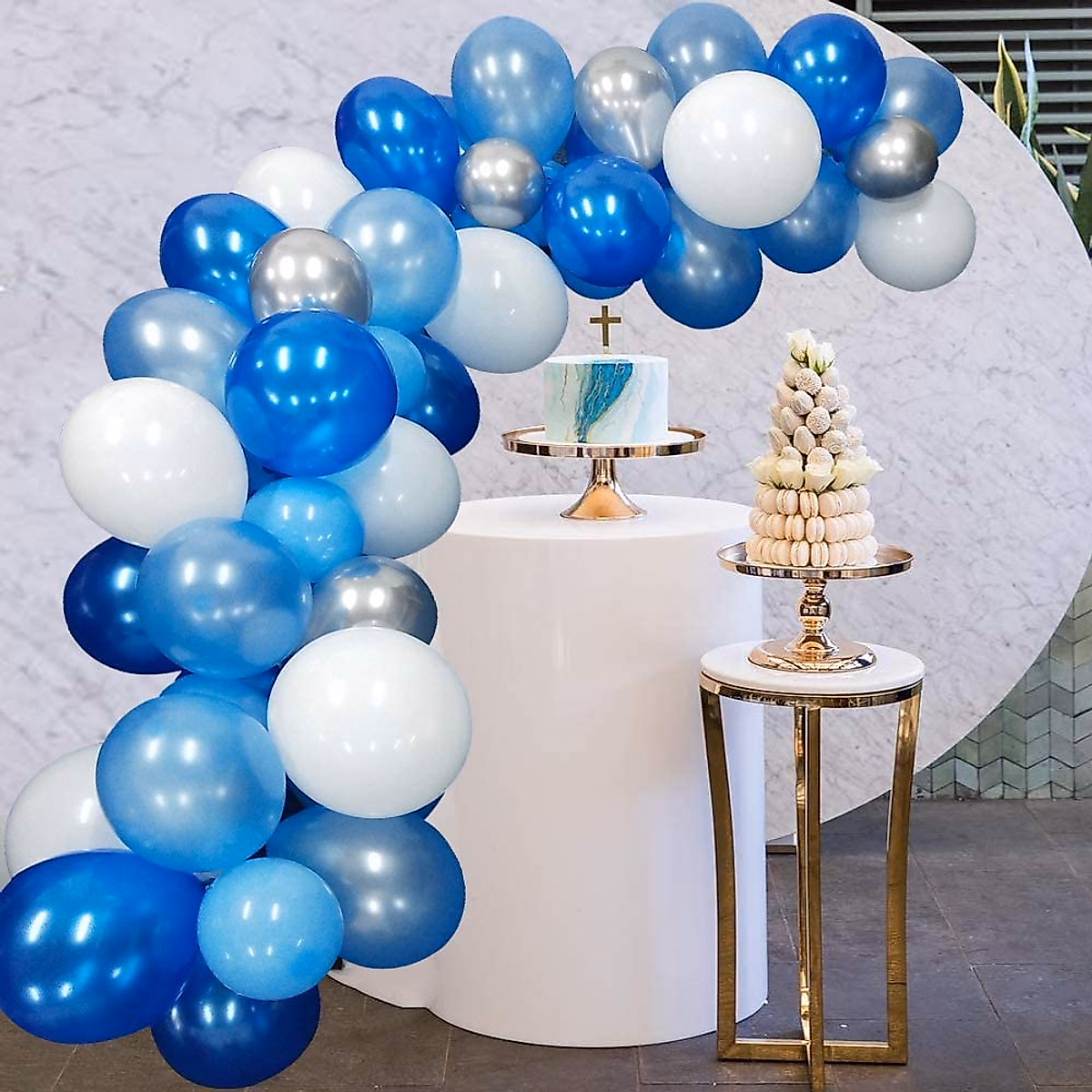 Blue Balloons Garland Arch Kit Blue Silver and White Balloons Blue Birthday Decorations Wedding Party Baby Shower Balloon Garland Kit Blue