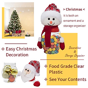 ZCONIEY 2 in 1 Christmas Candy Jars, Home Holiday Decor, Clear Plastic Cookie Jar with Snowman Doll, Sweet Gift Box Bottle Holder