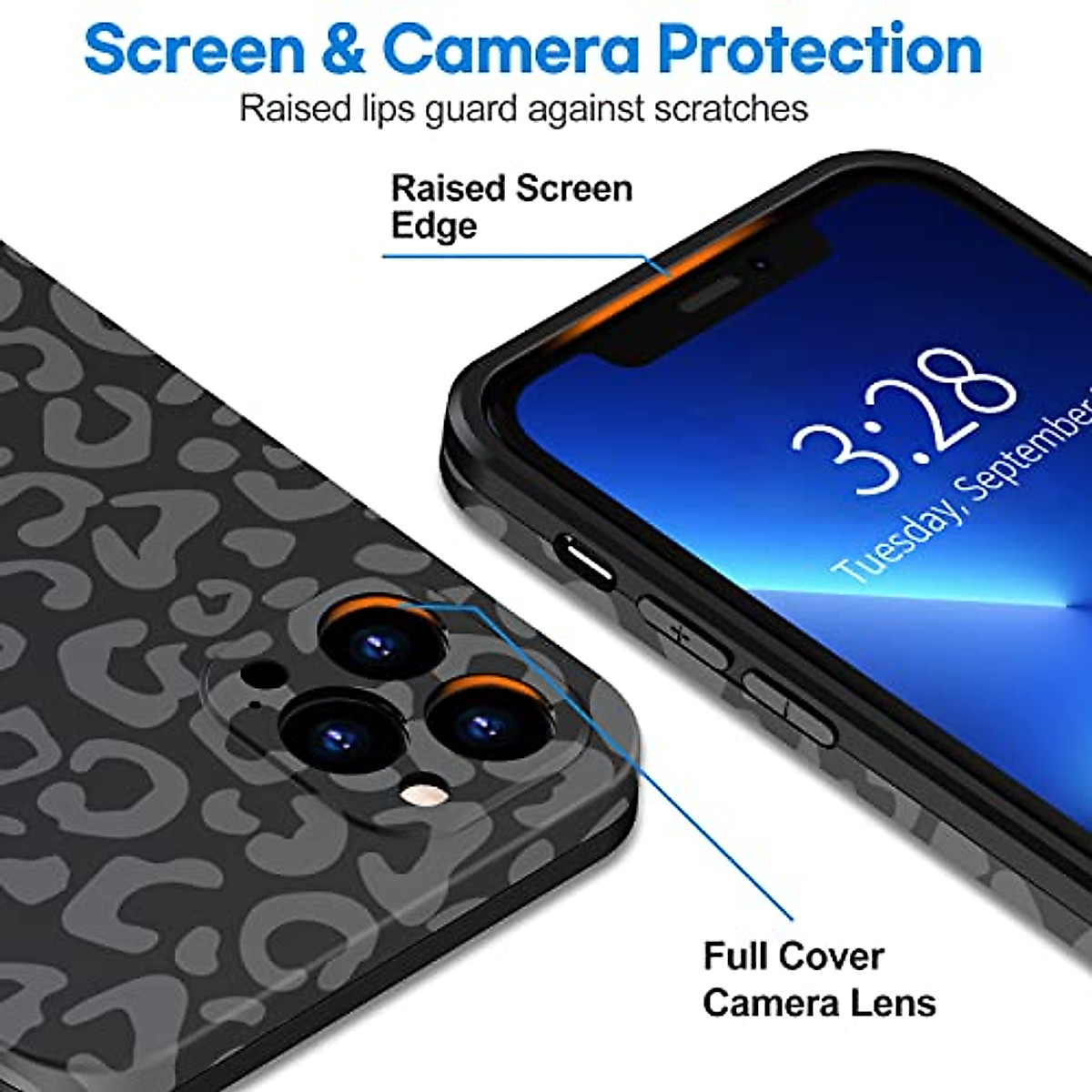 Hython Case for iPhone 13 Pro Max Case Leopard, Matte Black Cheetah Print Pattern Design [Not Rub Off], Cute Aesthetic Slim Soft Flexible TPU Shockproof Protective Phone Case Cover for Women Men