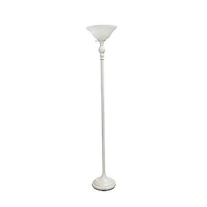 Elegant Designs LF2001-WHT 1 Light Torchiere Marbleized White Glass Shade Floor Lamp,