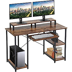 FDW Computer Desk 46" Gaming Writing Desk with Keyboard Tray/Monitor Stand Shelf/Storage Shelves/CPU Stand for Home Office