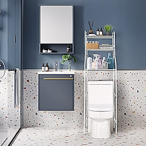 SEMOFO 3 Tier Over Toilet Bathroom Storage Organizer,Bathroom Shelves Rack Over Toilet with Metal Frame Bathroom Storage White Shelf Free Standing Organizer, Easy to Assemble