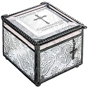 Confirmation Gift Personalized Keepsake Custom Engraved Vintage Stained Glass Jewelry Trinket Rosary Case J Devlin Box 631 EB221
