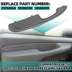 Inside Driver Side Front Left Door Pull Handle Complete Armrest Pewter Compatible with Chevy Express GMC Savana 2003-2019 1500 2500 3500 Replace for 10388387 15817114 25750064 10388390