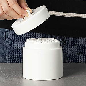 LEETOYI Ceramic Cotton Swabs Holder Organizer with Lid,Storage Canisters for Cotton Swabs,Cotton Balls,Makeup Sponges, Hair Ties,Bath Salts, and Easy To Clean (White)