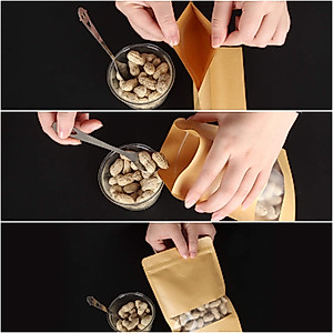 Ziqi 200pcs Kraft Ziplock Bag 5.9 x 8.7 Inch Reusable Kraft Pouch with Tear Notch and Matte Window for Food Storage, Stand Up Heat sealable Zipper Bags for Home or Business