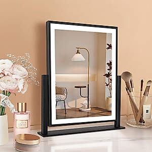 Makeup Mirror with Lights, Fashion Lighted Vanity Mirror with Dimmable Light, Smart Control, Adjustable Warm White/Natural/Daylight, Birthday Wedding Present, 360°Rotation (Black, 13inch)
