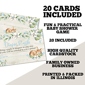 Little Deer Woodland Themed Diaper Raffle Tickets for Boy Baby Showers, 20 2" X 3” Double Sided Insert Cards for Games by AmandaCreation, Bring a Pack of Diapers to Win Favors & Prizes!