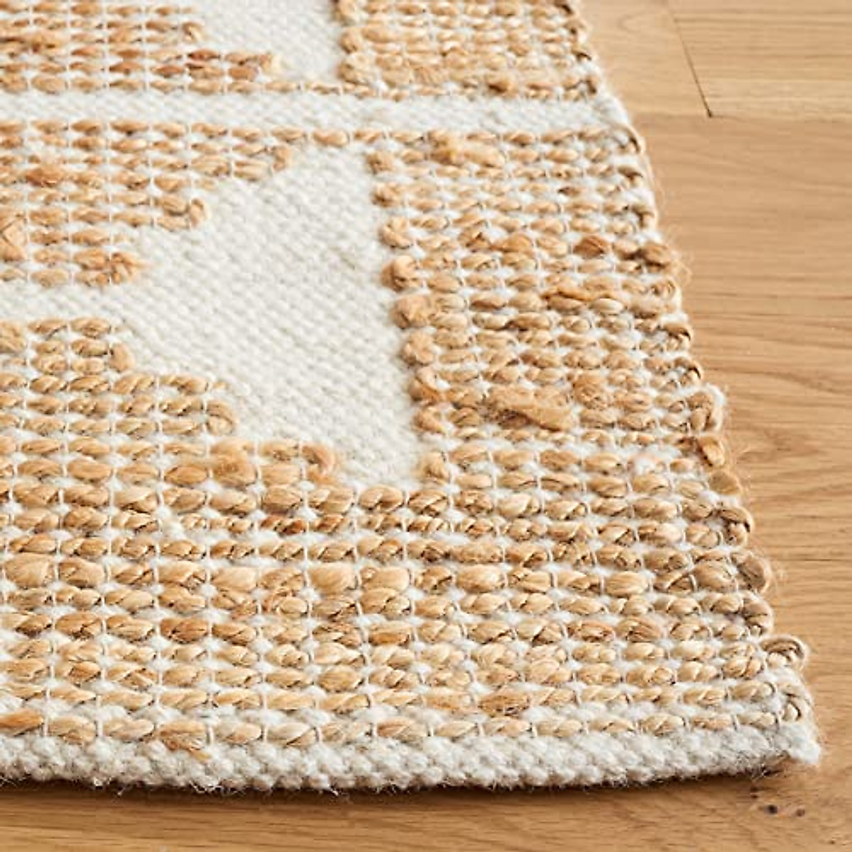SAFAVIEH Natural Fiber Collection Area Rug - 8' x 10', Ivory & Natural, Handmade Farmhouse Jute & Wool, Ideal for High Traffic Areas in Living Room, Bedroom (NF511A)