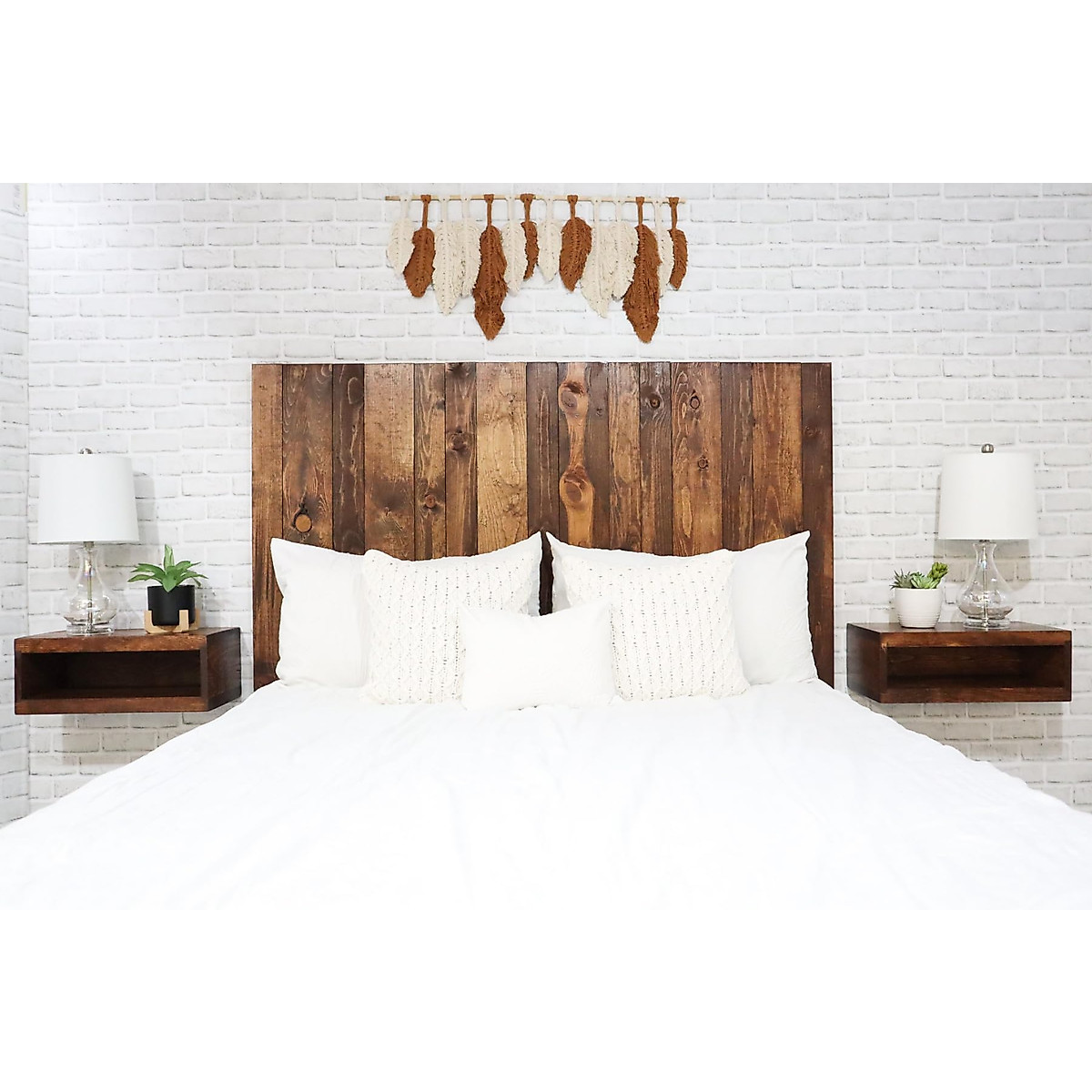 Barn Walls Solid Wood King Size Headboard, Foxy Brown Stain with Smooth Natural Wood Grain Variation, Handcrafted Head Board Wall-Mounted Panels, Rustic Modern Bedroom, Built to Last