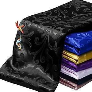 Manyshofu Jacquard Satin Fabric by The Yard - 60 Inch Wide, Shiny Brocade Black Fabric Smooth & Floral Damask Fabric for DIY Decorations, Craft, Wedding Dress, Costumes, Fashion, Sewing(1 Yard)