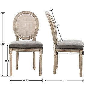 DM Furniture Farmhouse Leather Dining Room Chairs Set of 4 French Dining Chairs with Round Rattan Back French Bistro Chairs for Dining Room/Living Room/Kitchen/Restaurant, Black