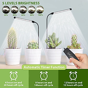 Juhefa Grow Light for Indoor Plants Growing, 6000K Full Spectrum Gooseneck Plant Lamp for Seedings Succulents Small Plants, Auto On/Off Timing & 5 Dimming, 2-Pack