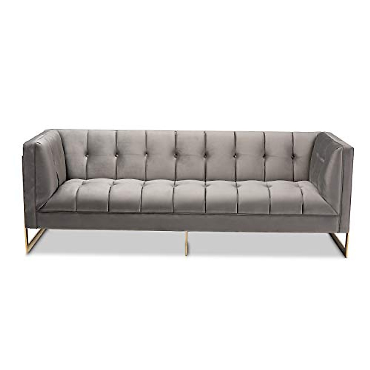 Baxton Studio Ambra Glam and Luxe Grey Velvet Fabric Upholstered and Button Tufted Sofa with Gold-Tone Frame
