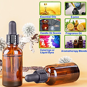 LANBEAUTIFY 2 oz Glass Dropper Bottles - 6 Pack Eye Dropper Bottles with Funnels & Labels - 60ml Amber Glass Tincture Bottles for Essential Oils, Liquids (2OZ-2PCS)