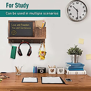 NUKied Key Holder for Wall Decorative, Mail Organizer Wall Mount with 4 Double Key Hooks and Message Board, Rustic Wooden Key and Mail Holder for Wall, Home Decor for Entryway, Hallway, Brown