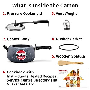 Hawkins 5 Litre Ceramic Nonstick Pressure Cooker, Induction Inner Lid Cooker, Granite Contura shaped Cooker, Best Cooker, Blue (ICC50)