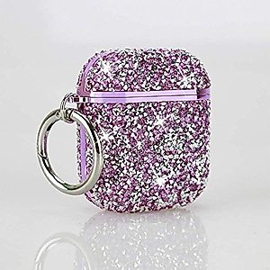 Superious Crystal Protective Compatible with AirPod 1 Case, AirPod 2 Case, Drop Proof Protection, Wireless Charging, Bling, Glitter, and a Keychain with a Cute Twist (Purple)