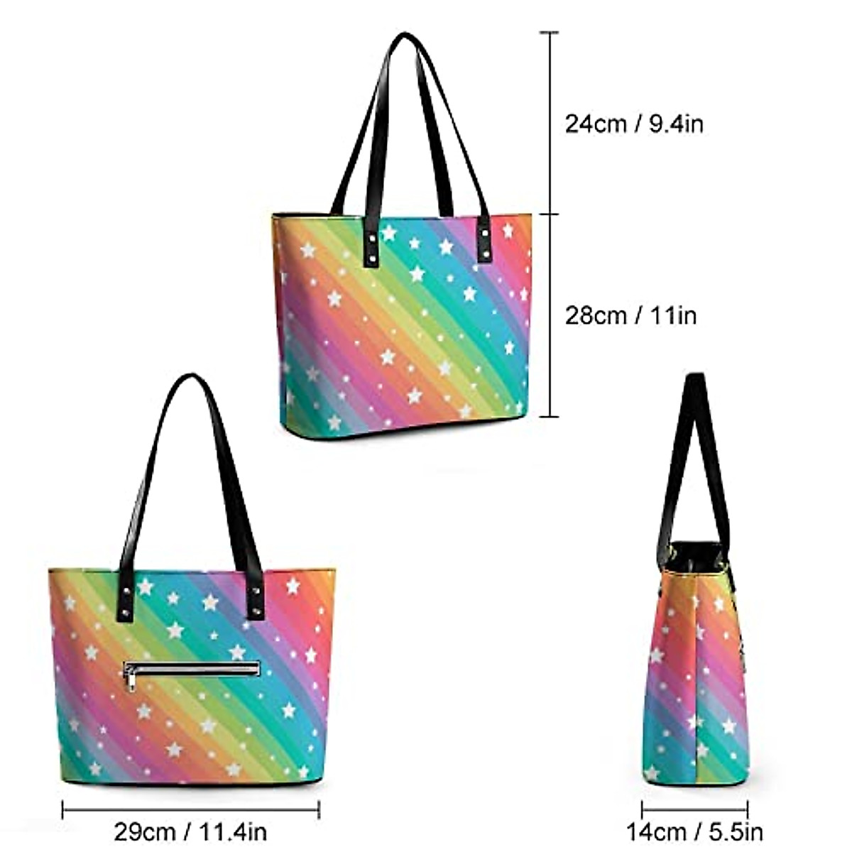 Womens Handbag Rainbow Leather Tote Bag Top Handle Satchel Bags For Lady